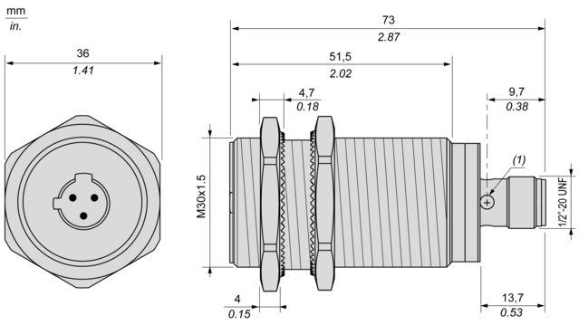 XS630B1MAU20 - Inductive proximity sensors XS, inductive sensor XS6 M30, L73mm, brass, Sn15mm ...